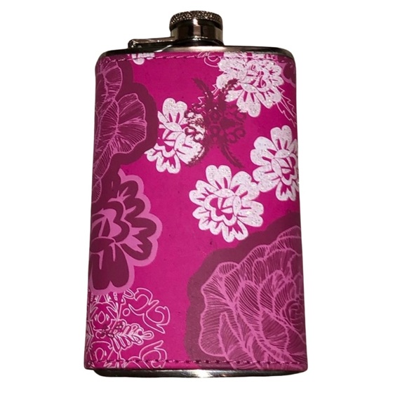 Dining | Pink Floral Faux Leather Flask With Pink White Glitter Flowers ...